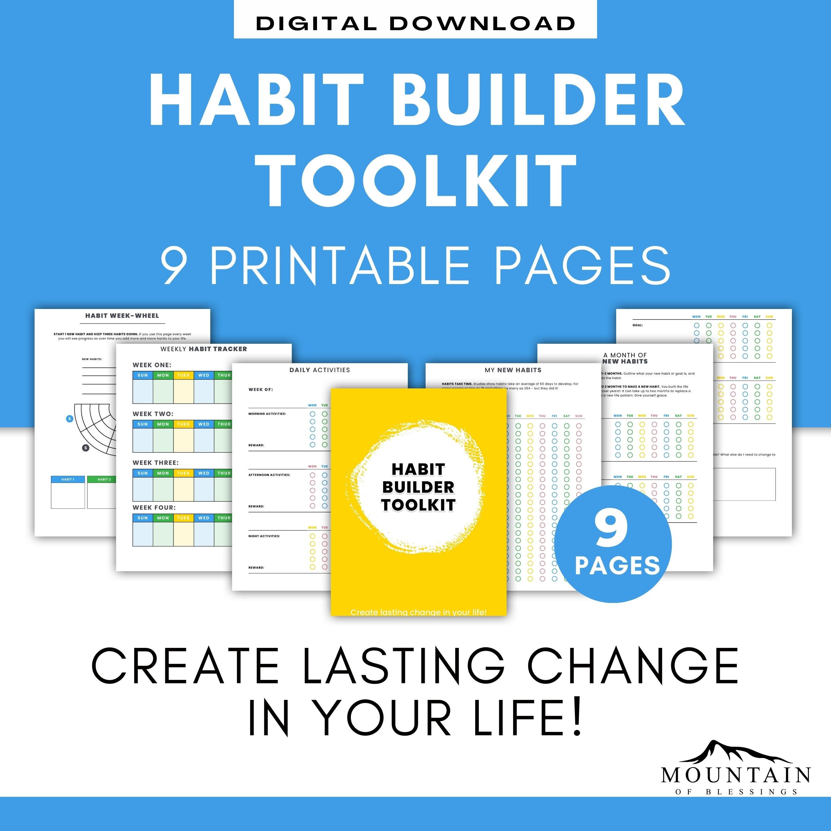 Habit Builder Toolkit, Daily Weekly Monthly Habit Tracker Printable ...