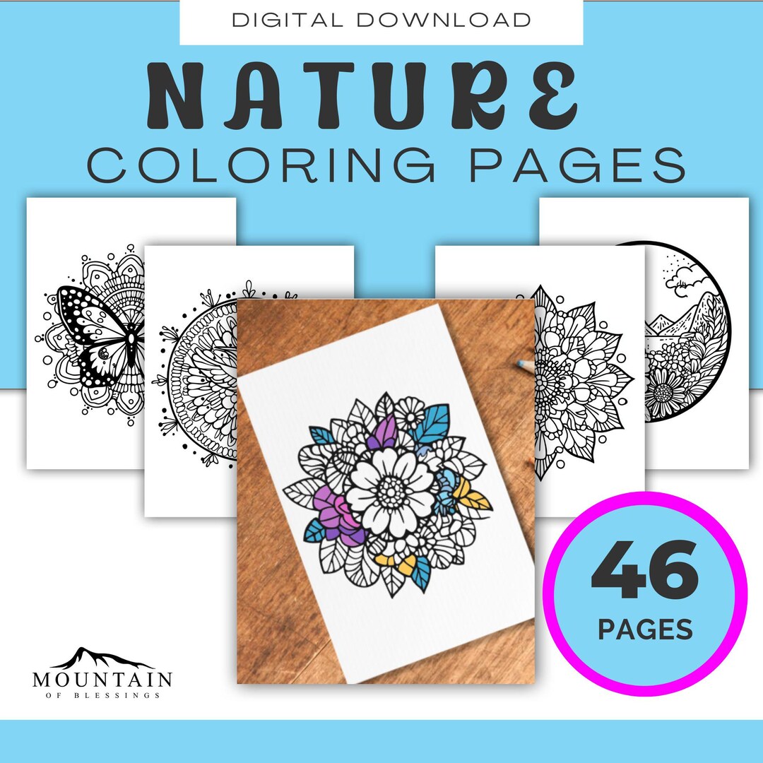 Printable Nature-inspired Coloring Pages, Butterflies, Birds, Mountains ...
