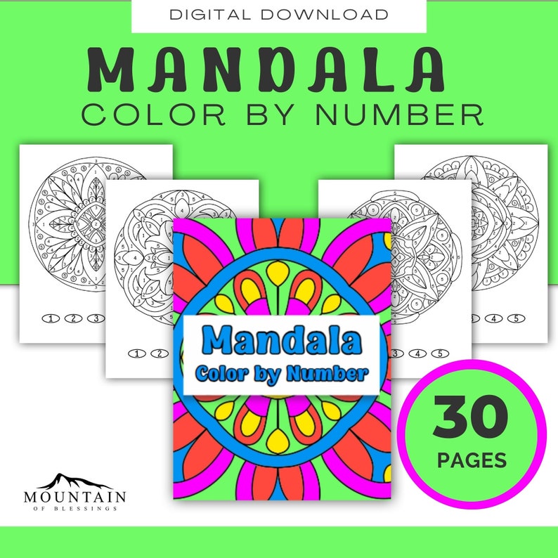 Mandala Color by Number: 30 Pages for Adults & Kids (digital Download ...