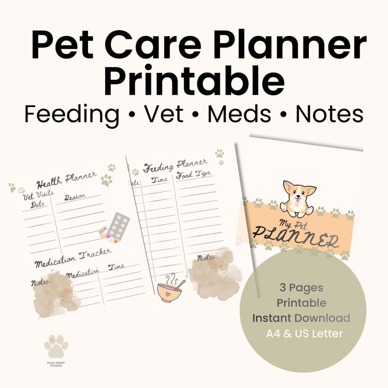 Pet Care Planner Printable | Dog and Cat Tracker | Feeding Schedule ...