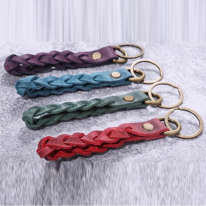 Handmade Braided Leather Keychain- Leather Braid Key Chain- Mens Key ...