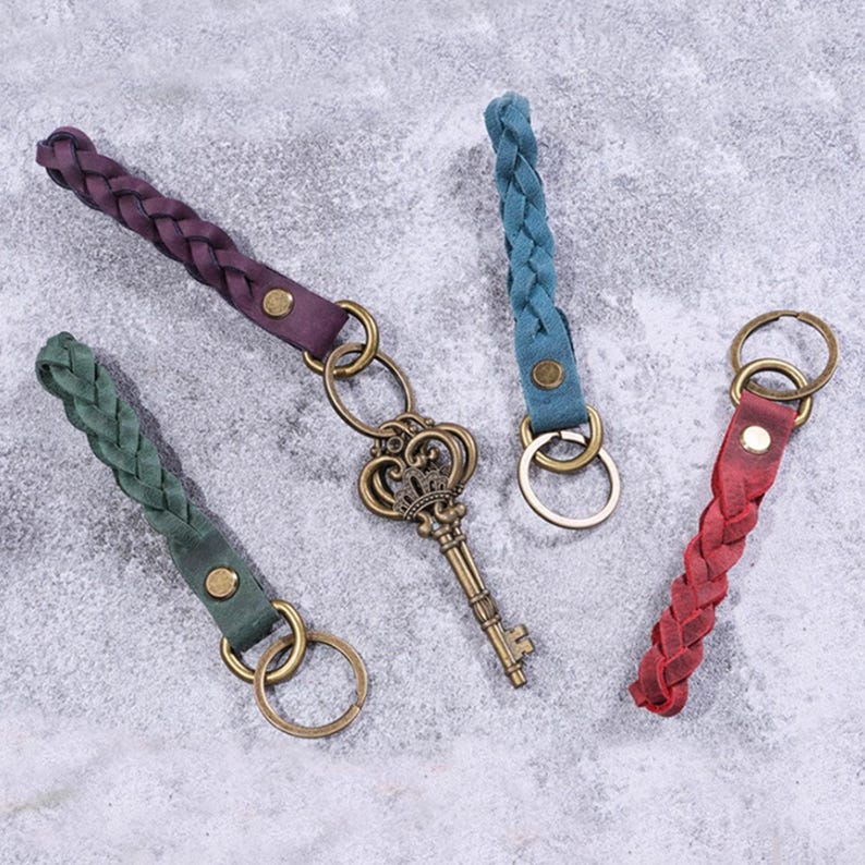 Handmade Braided Leather Keychain- Leather Braid Key Chain- Mens Key ...