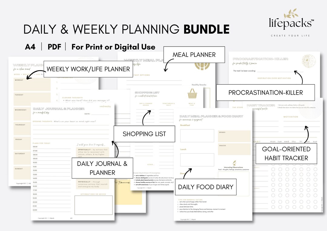Self-care Daily Planner & Journal, Printable Planner, Daily Journal ...
