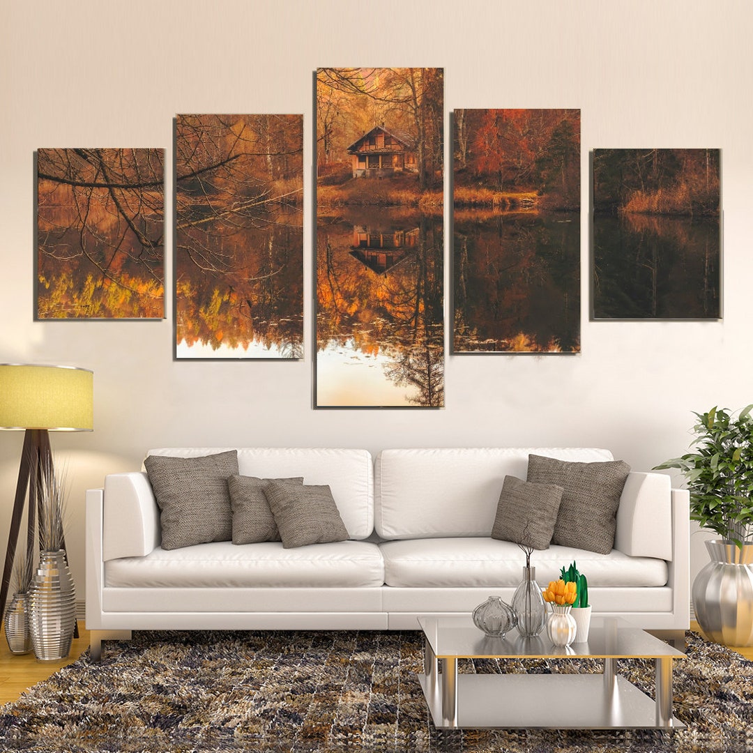 Cabin in the Woods Art, FRAMED 5 Piece Split Canvas, Nature Views, Wall ...