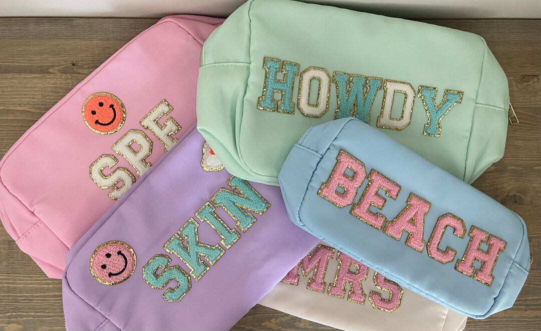 Large Nylon Pouch Bag, Nylon Cosmetic Bag, Chenille Letters, Custom ...