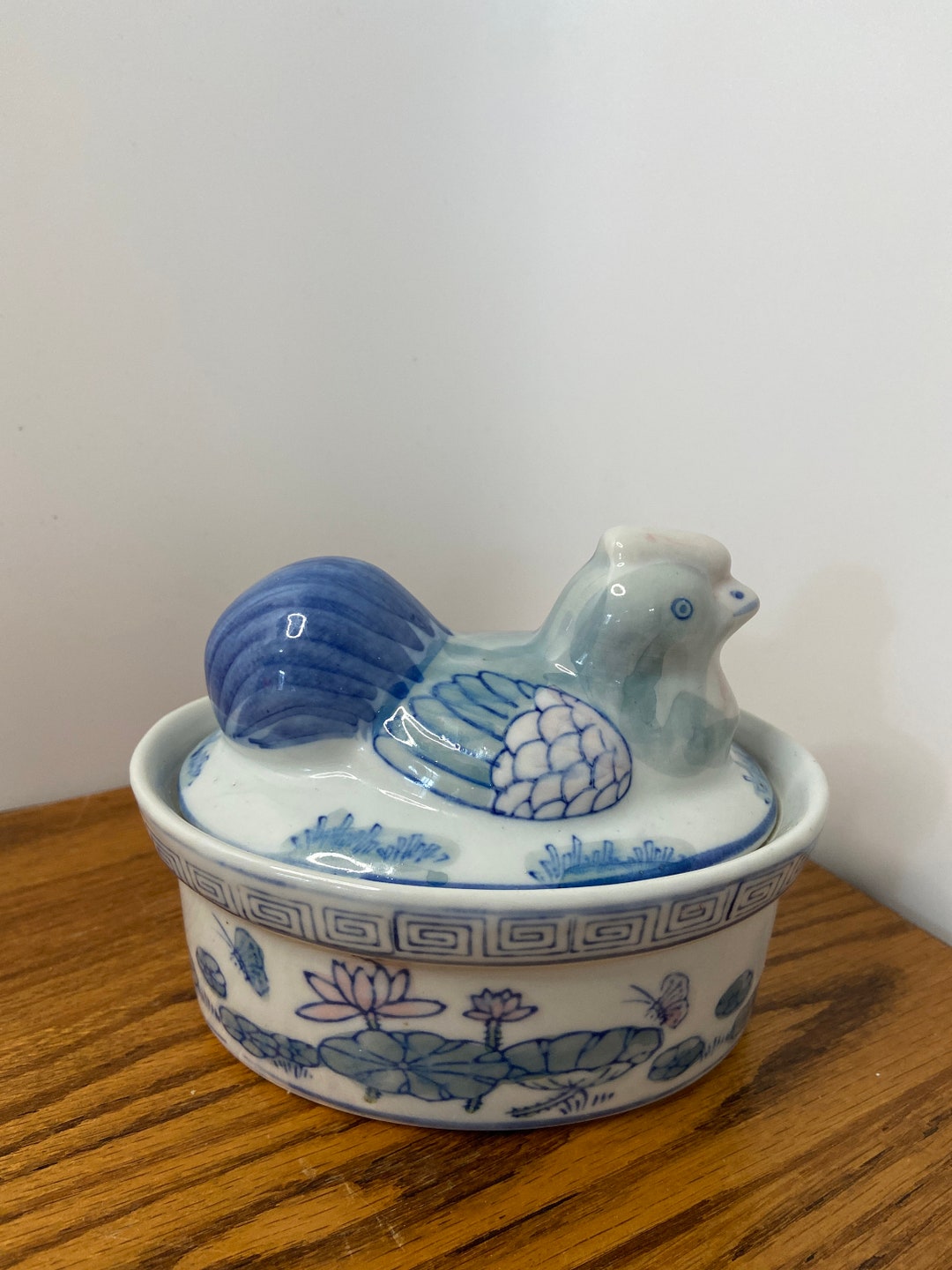Vintage Chinese Porcelain Hen on Nest Trinket Box - Etsy