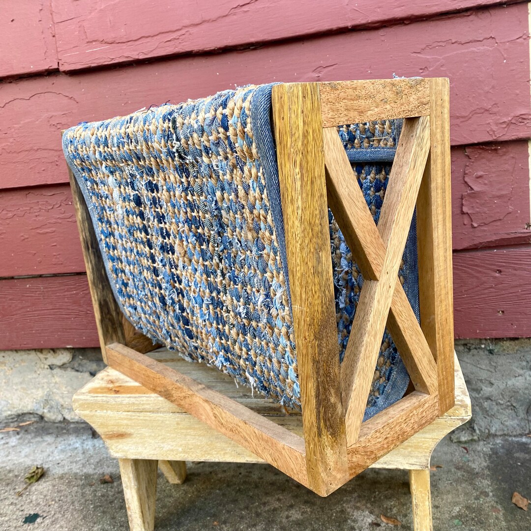 Vintage Denim Rag Rug Wooden Magazine Holder 15" X 11" - Etsy