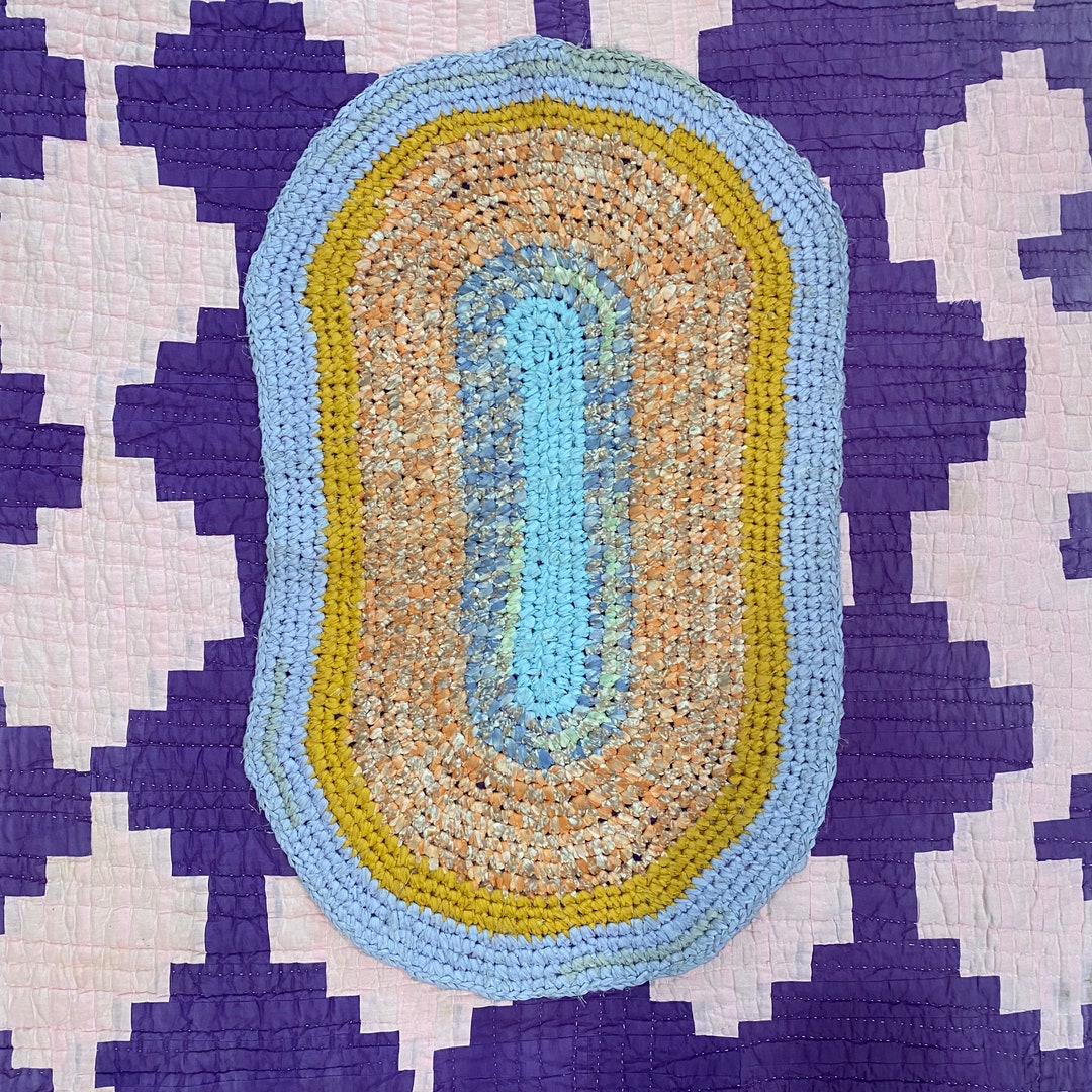 Vintage Hand Made Rag Rug Baby Blue Area Throw Bathroom - Etsy