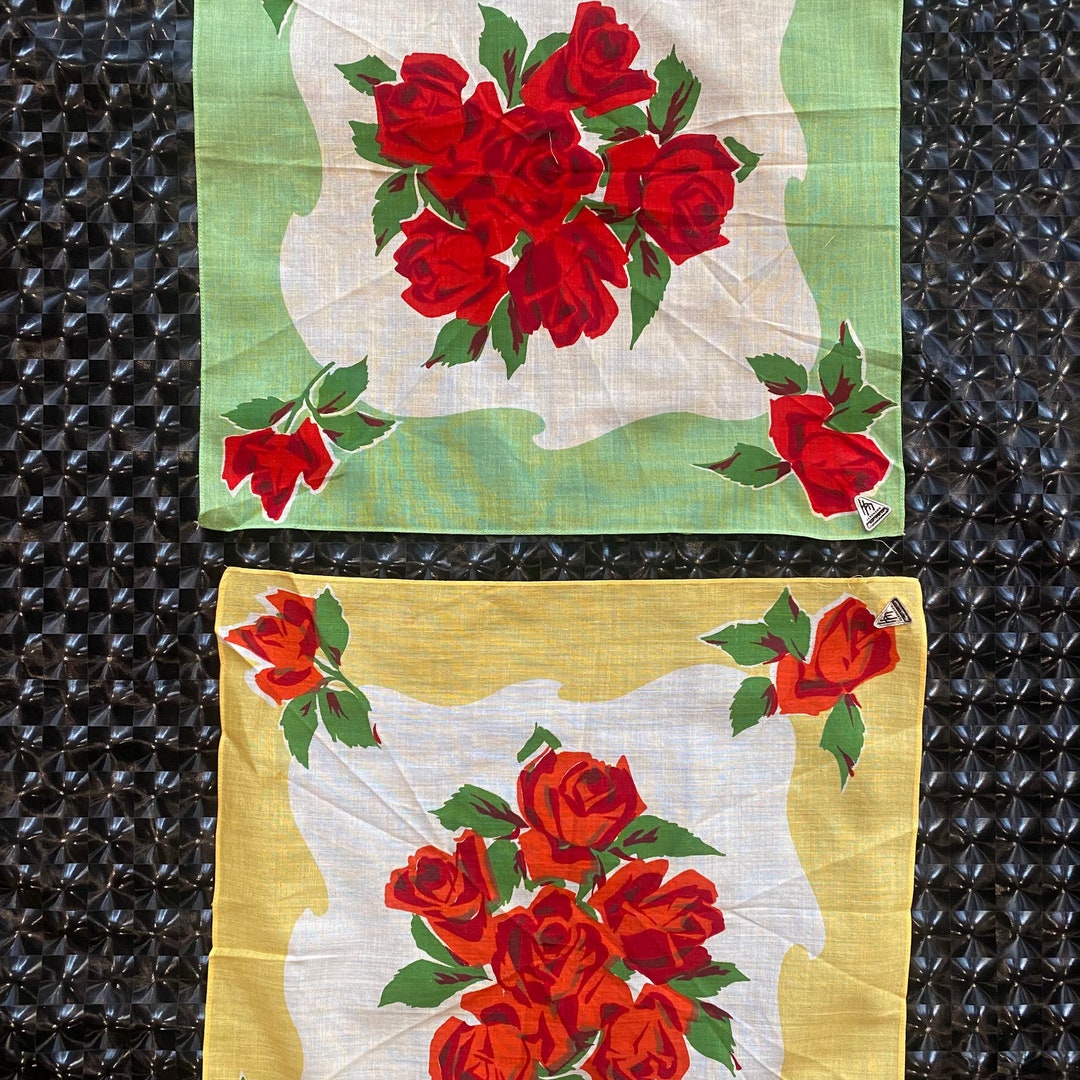 Vintage 1950's Mid Century Set of 2 Rose Handkerchiefs by - Etsy