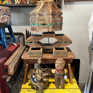 Vintage Mega COOL Popsicle Stick Folk Art Lamp Big W/ Marble and ...