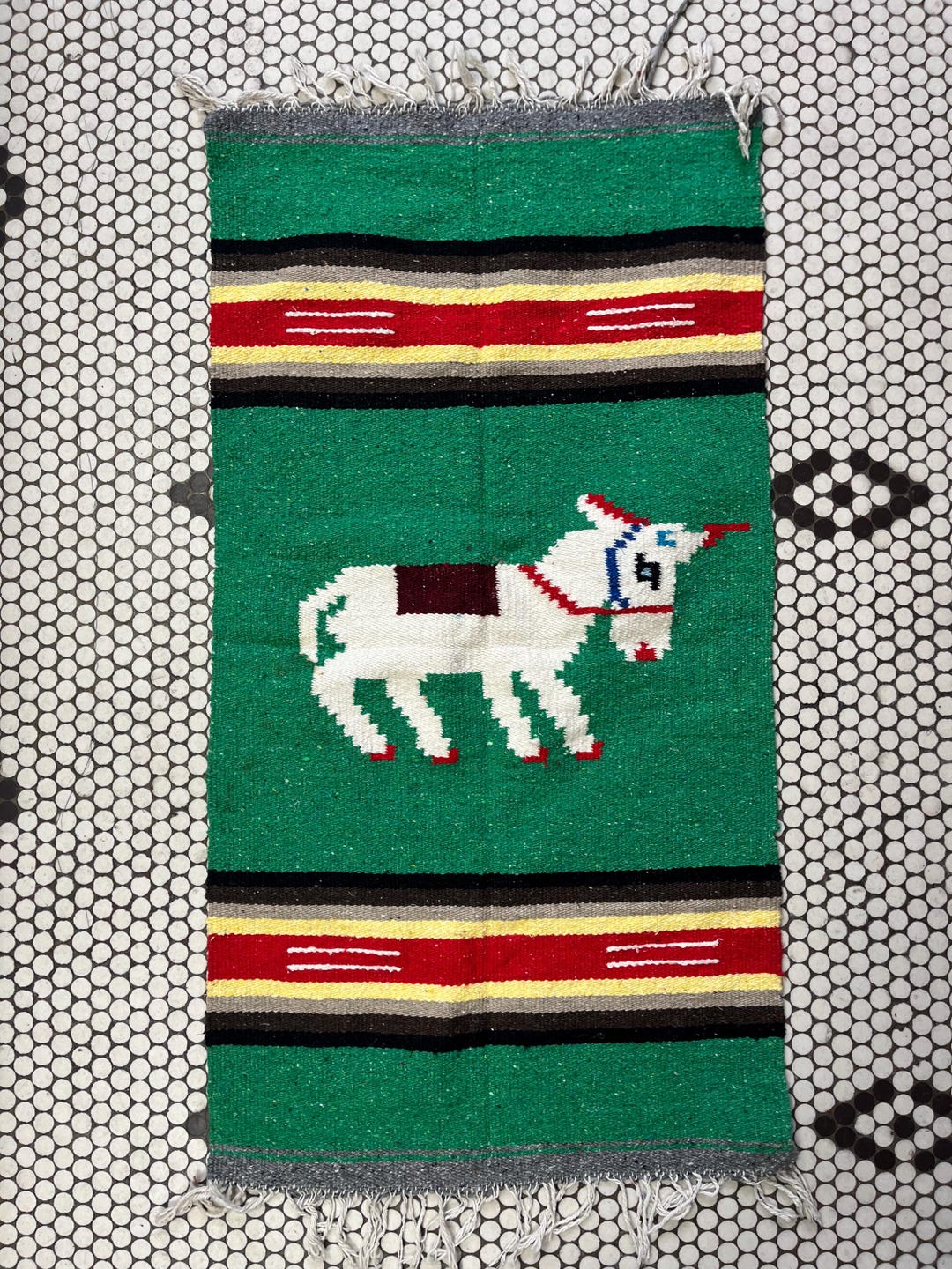 Vintage Woven Donkey Horse Rug Wall Hanging Handmade Green Made in ...