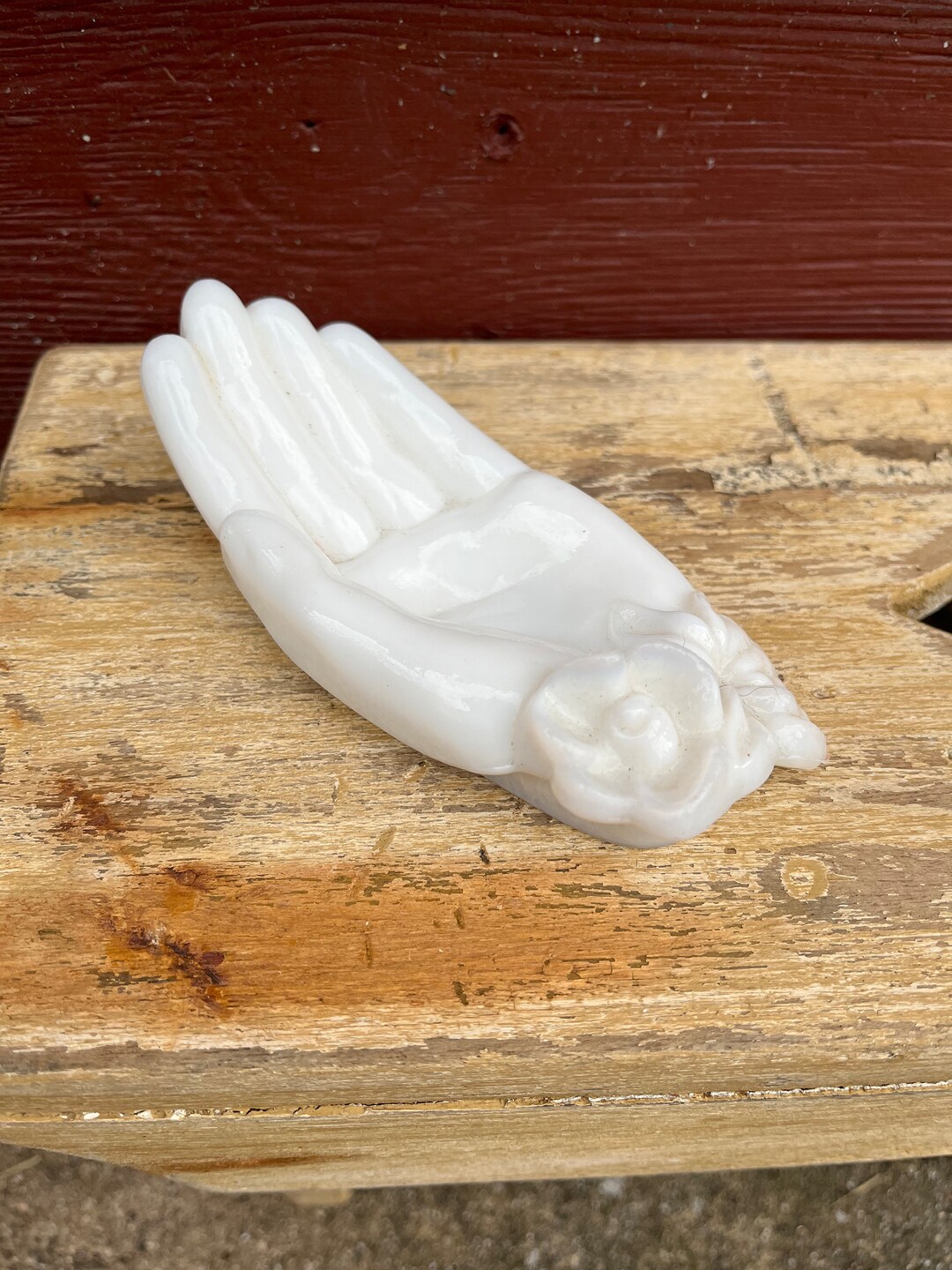 Vintage Signed White Milk Glass Hand Dish Catch All - Etsy