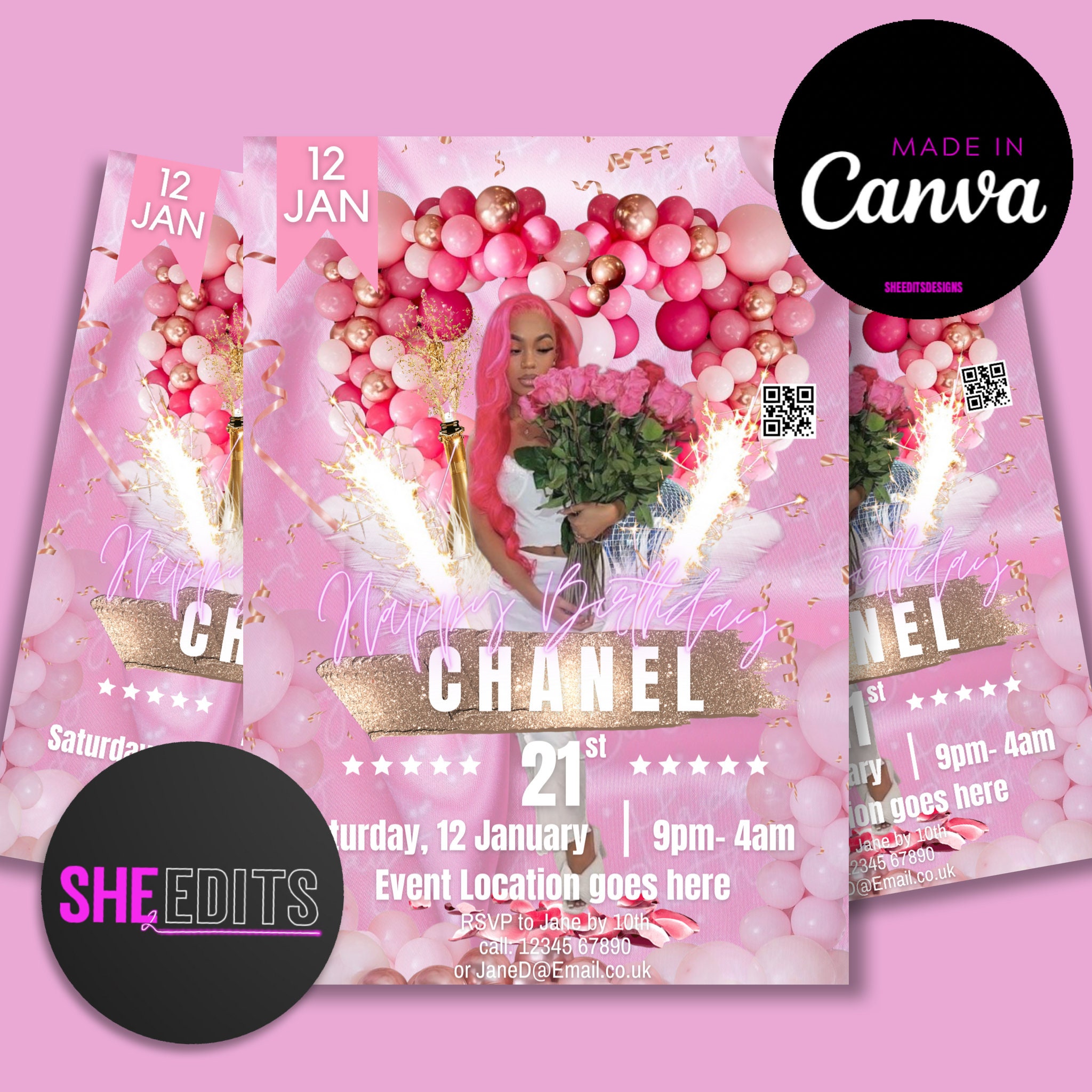 BIRTHDAY FLYER, Pink Themed Birthday Flyer - Etsy