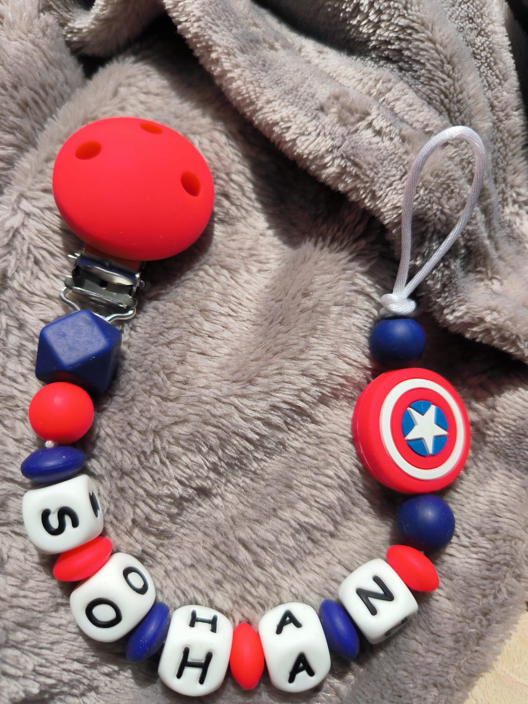 Personalized Pacifier Clip Captain America Baby First Name, Pacifier ...