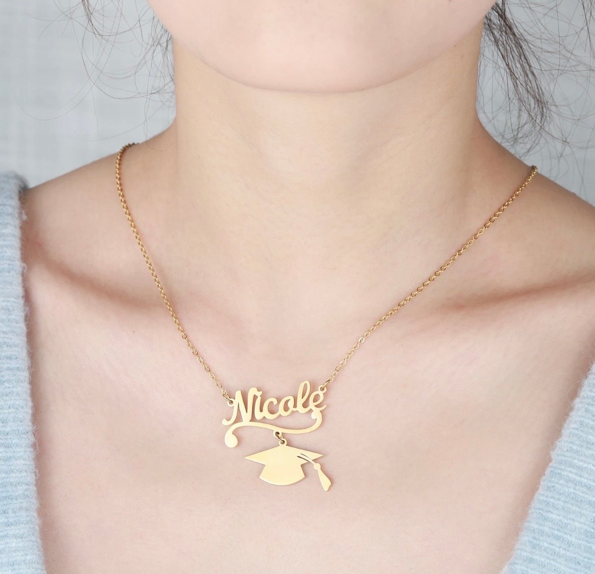 Personalized Graduation Cap Necklace: Sterling Silver Custom Name ...
