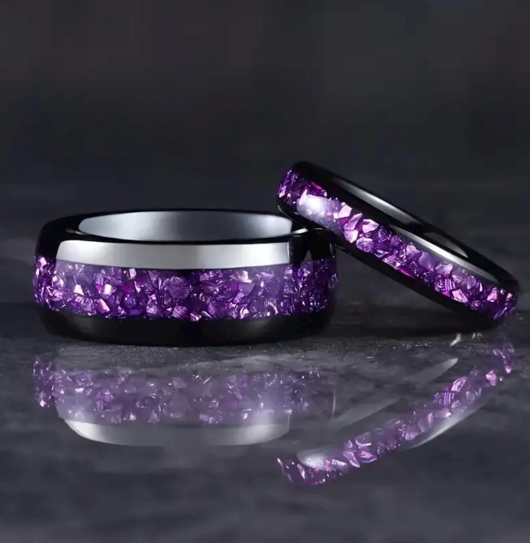 Orion Purple Nebula Tungsten Ring Set 2-piece Engagement & Wedding ...
