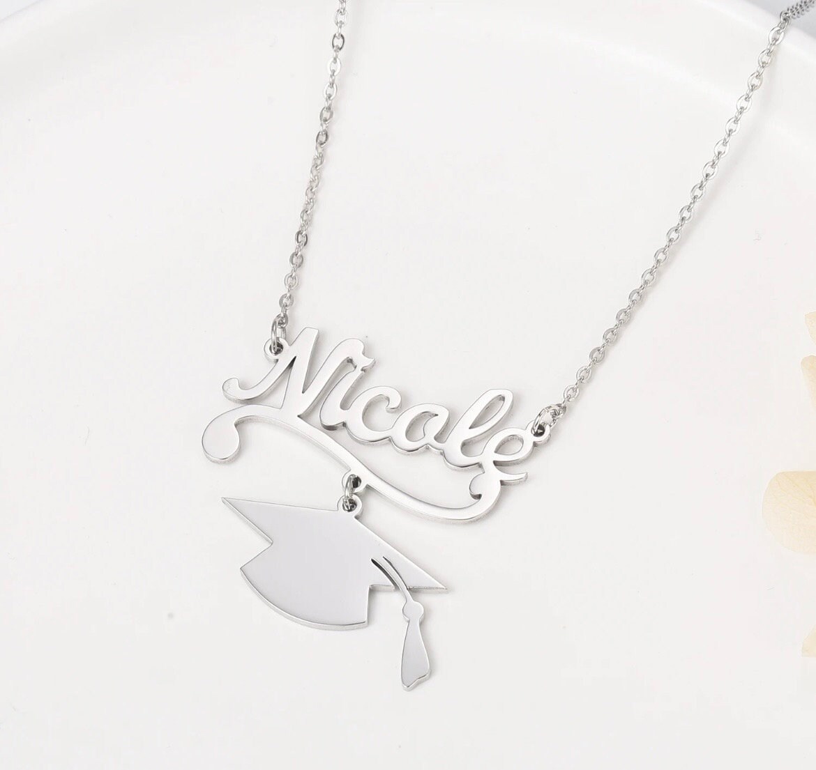 Personalized Graduation Cap Necklace: Sterling Silver Custom Name ...