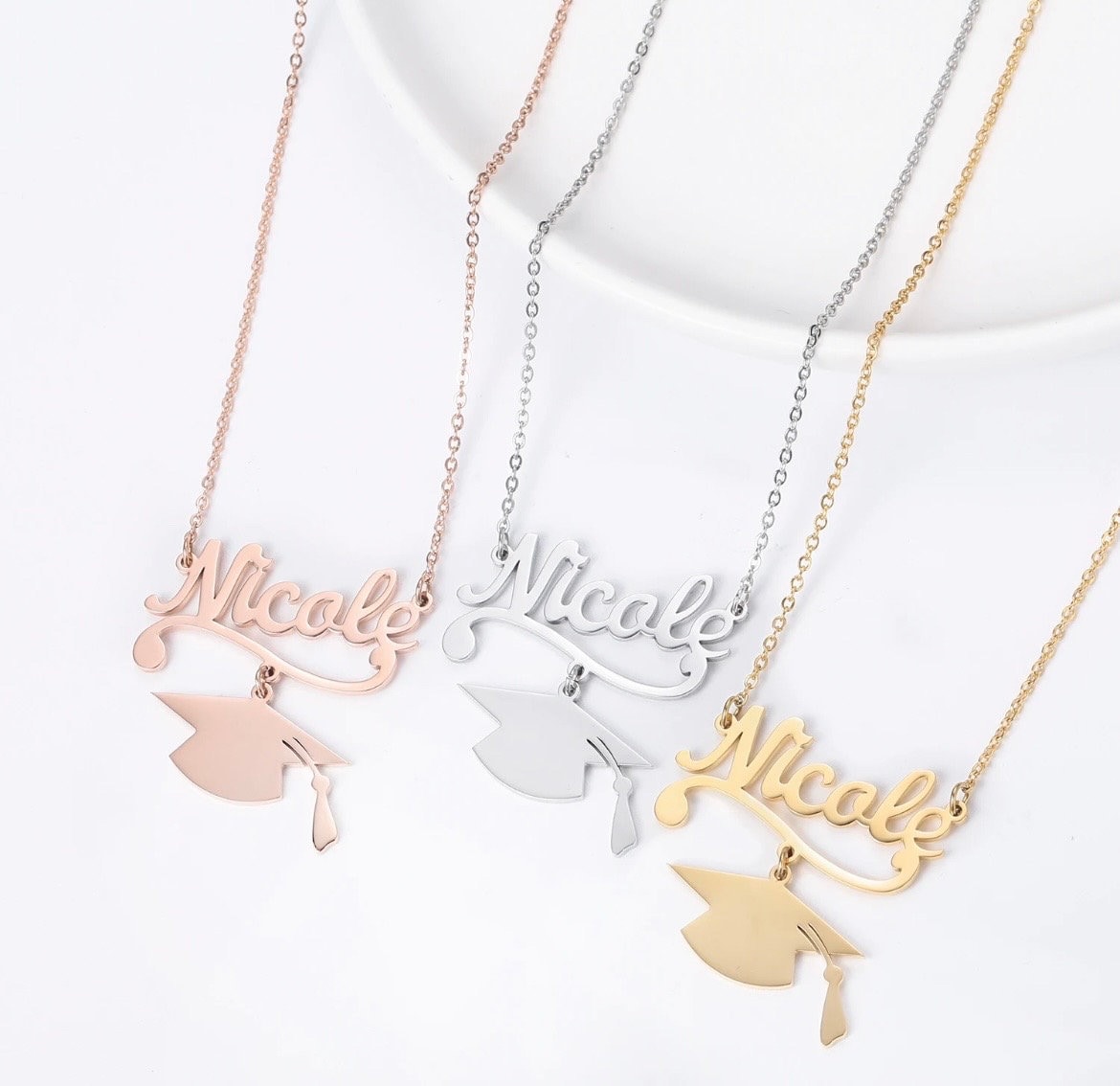 Personalized Graduation Cap Necklace: Sterling Silver Custom Name ...