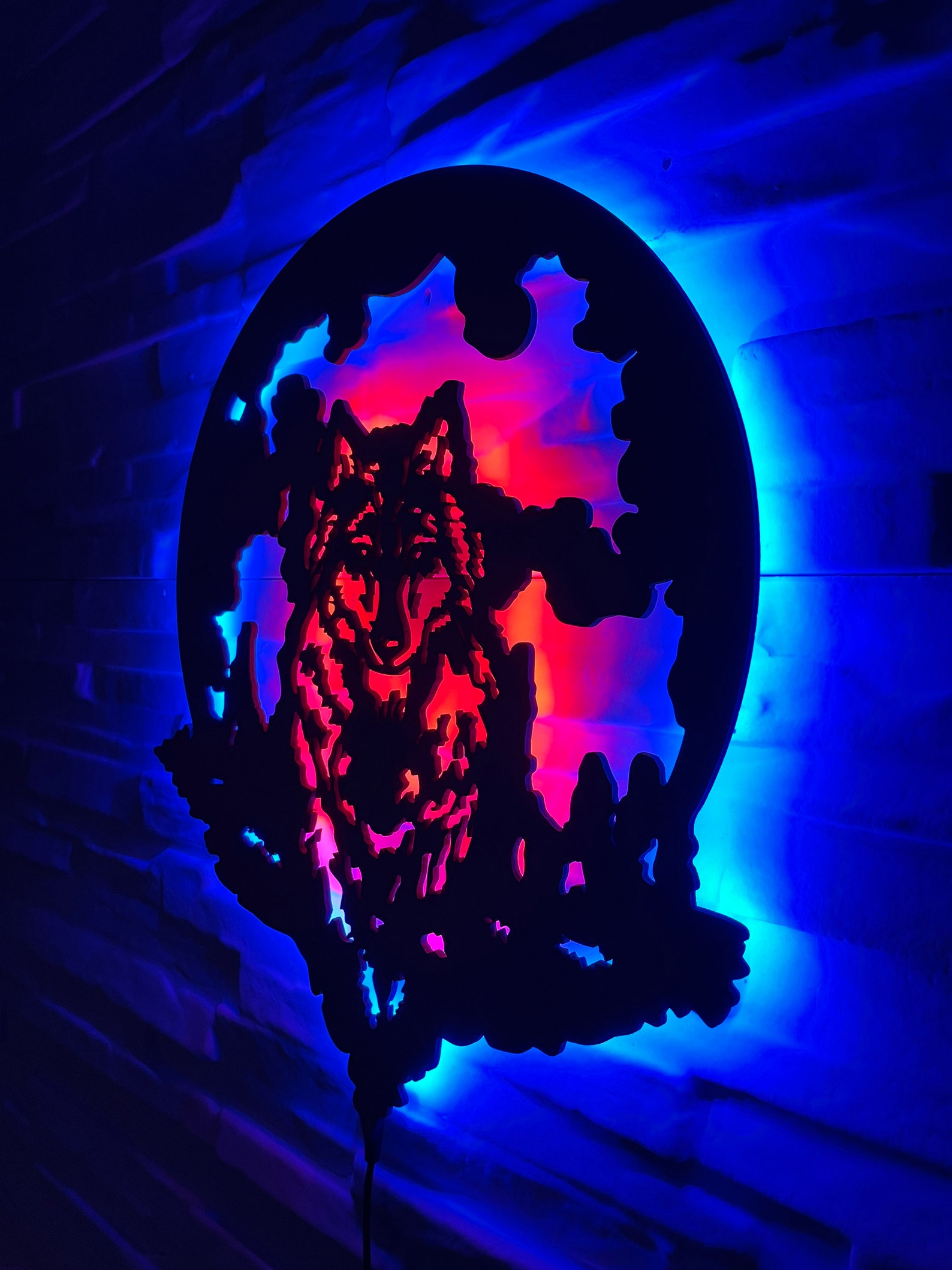 Mystical Wolf LED Wall Light, Colorful Wildlife Silhouette, Ambient ...