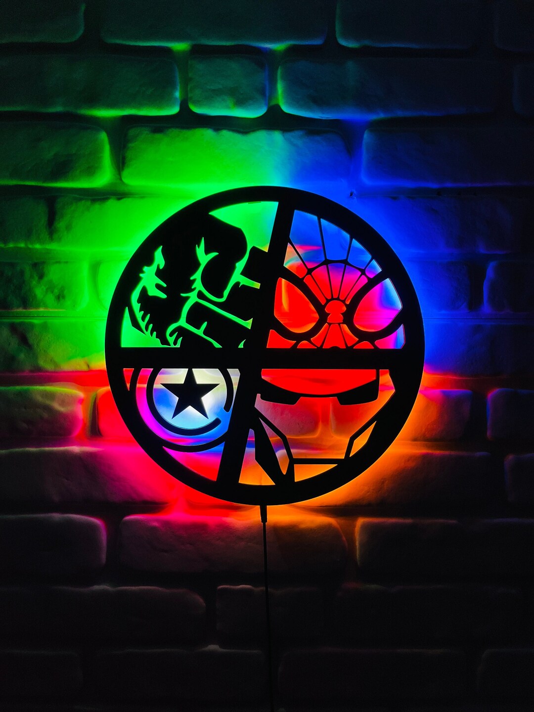 Multicolored Superhero LED Wall Light, Avengers Themed Room Decor ...