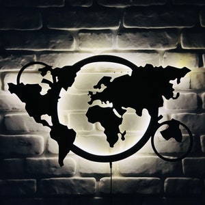 World Map Led Sign, World Neon Sign, Personalized Gift, Kids Room, Wall ...