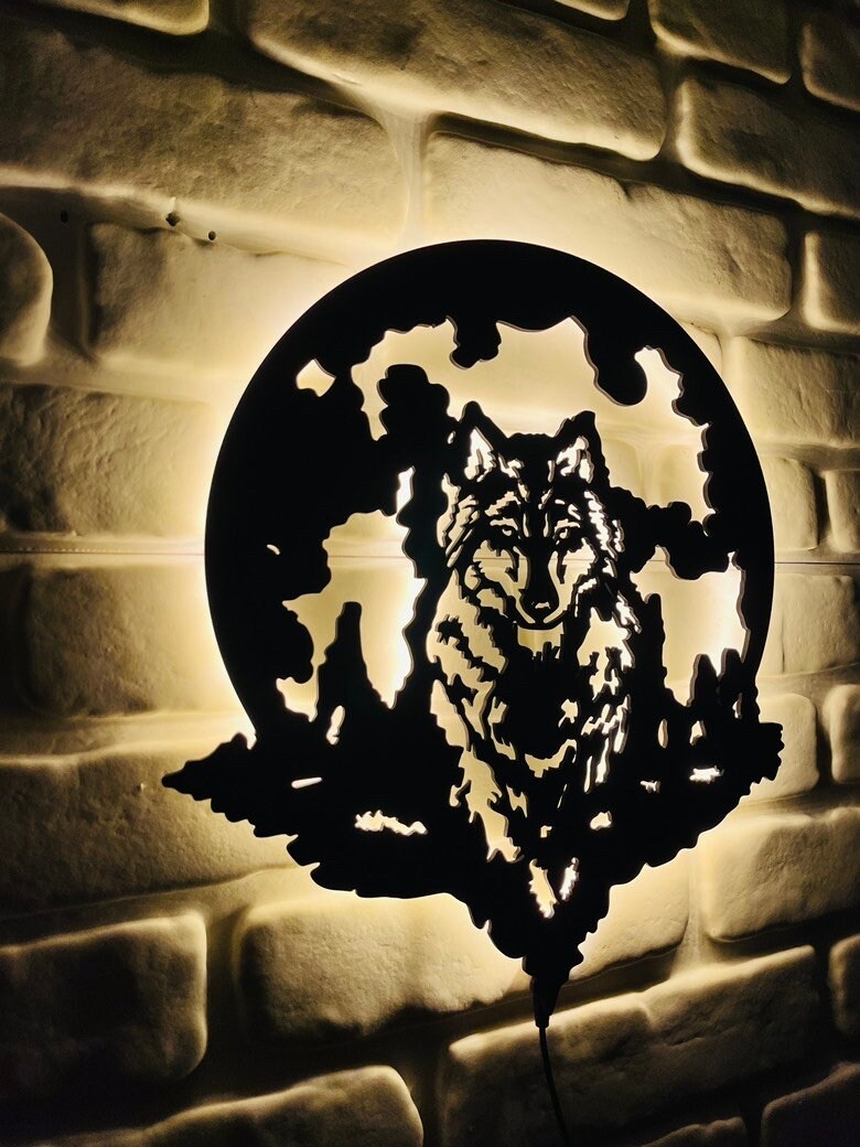 Mystical Wolf LED Wall Light, Colorful Wildlife Silhouette, Ambient ...