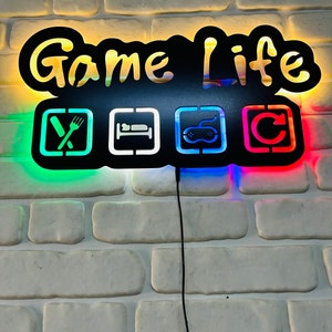 Game Life LED Sign, Vibrant Gamer Decor, Playful Gaming Room Light ...