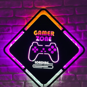 Gamer Zone Led Sign Gamer Room Led Sign Christmas Gift Wall Decor Home ...