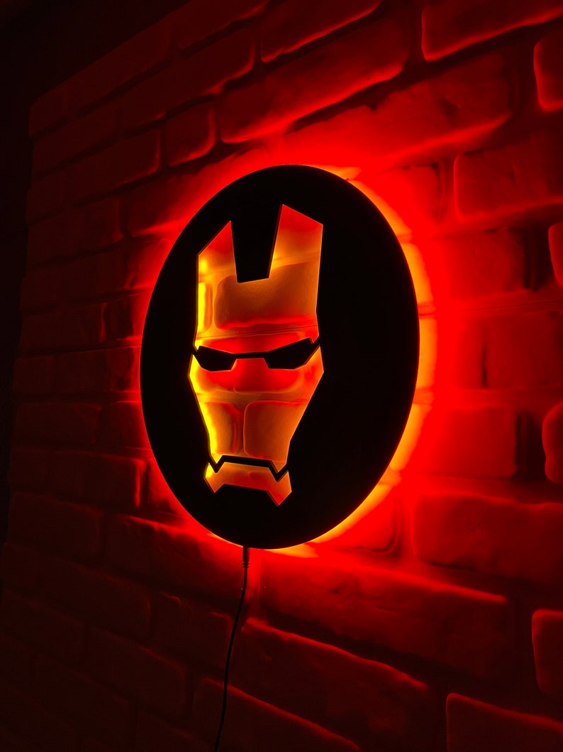 Custom Iron Man LED Wall Light, Superhero-inspired Red Glow Mask Decor ...