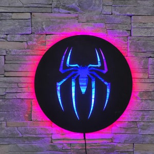 Señal de neón LED con icono de Spider-Man, luz de pared de superhéroe ...