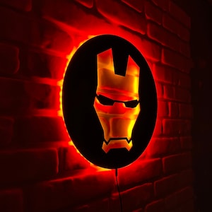 Custom Iron Man LED Wall Light, Superhero-inspired Red Glow Mask Decor ...