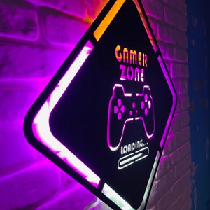 Gamer Zone Led Sign Gamer Room Led Sign Christmas Gift Wall Decor Home ...