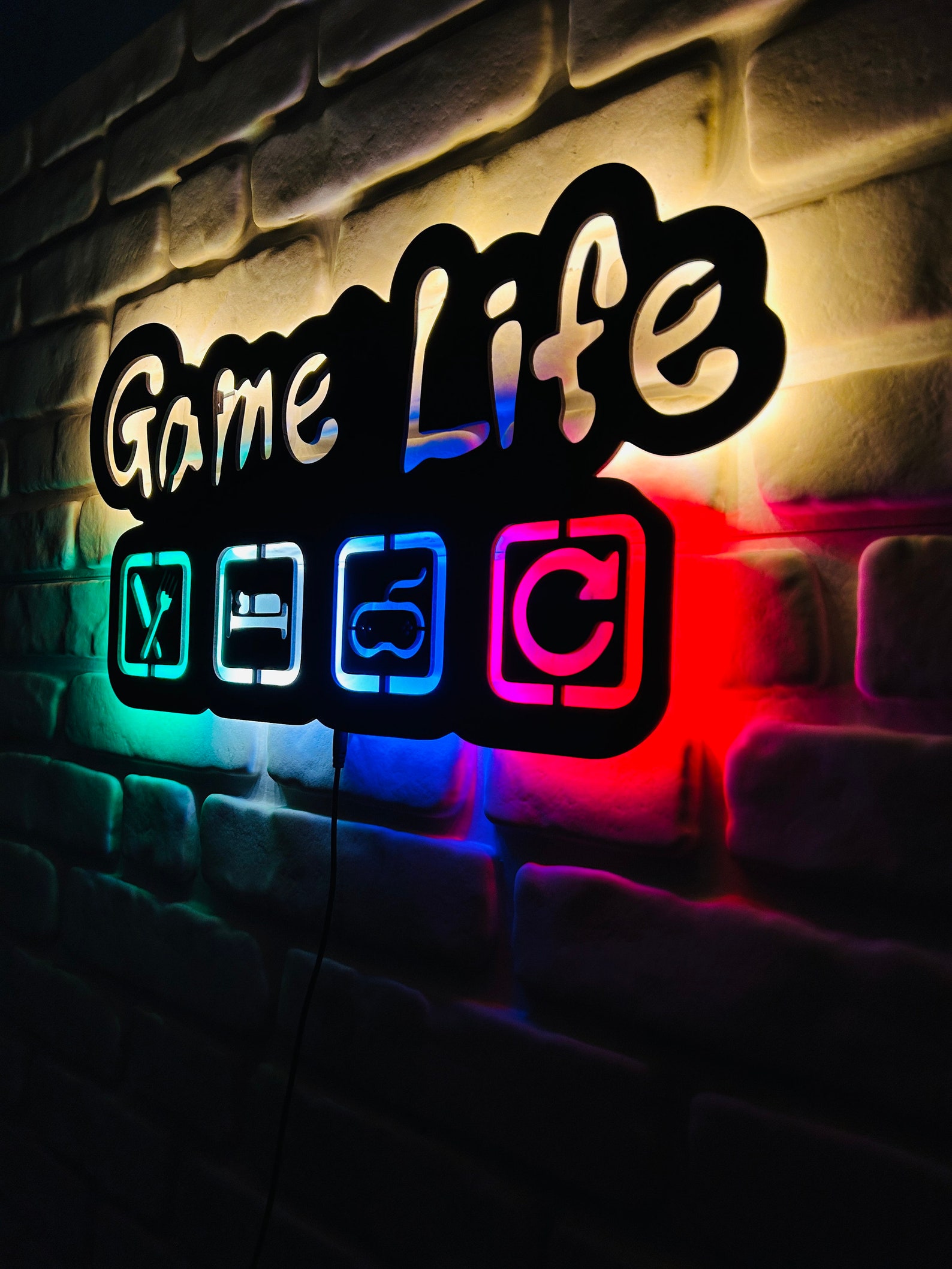 Game Life LED Sign, Vibrant Gamer Decor, Playful Gaming Room Light ...