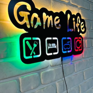Game Life LED Sign, Vibrant Gamer Decor, Playful Gaming Room Light ...