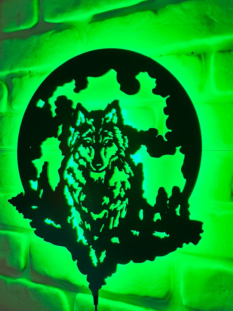 Mystical Wolf LED Wall Light, Colorful Wildlife Silhouette, Ambient ...