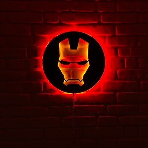 Custom Iron Man LED Wall Light, Superhero-inspired Red Glow Mask Decor ...