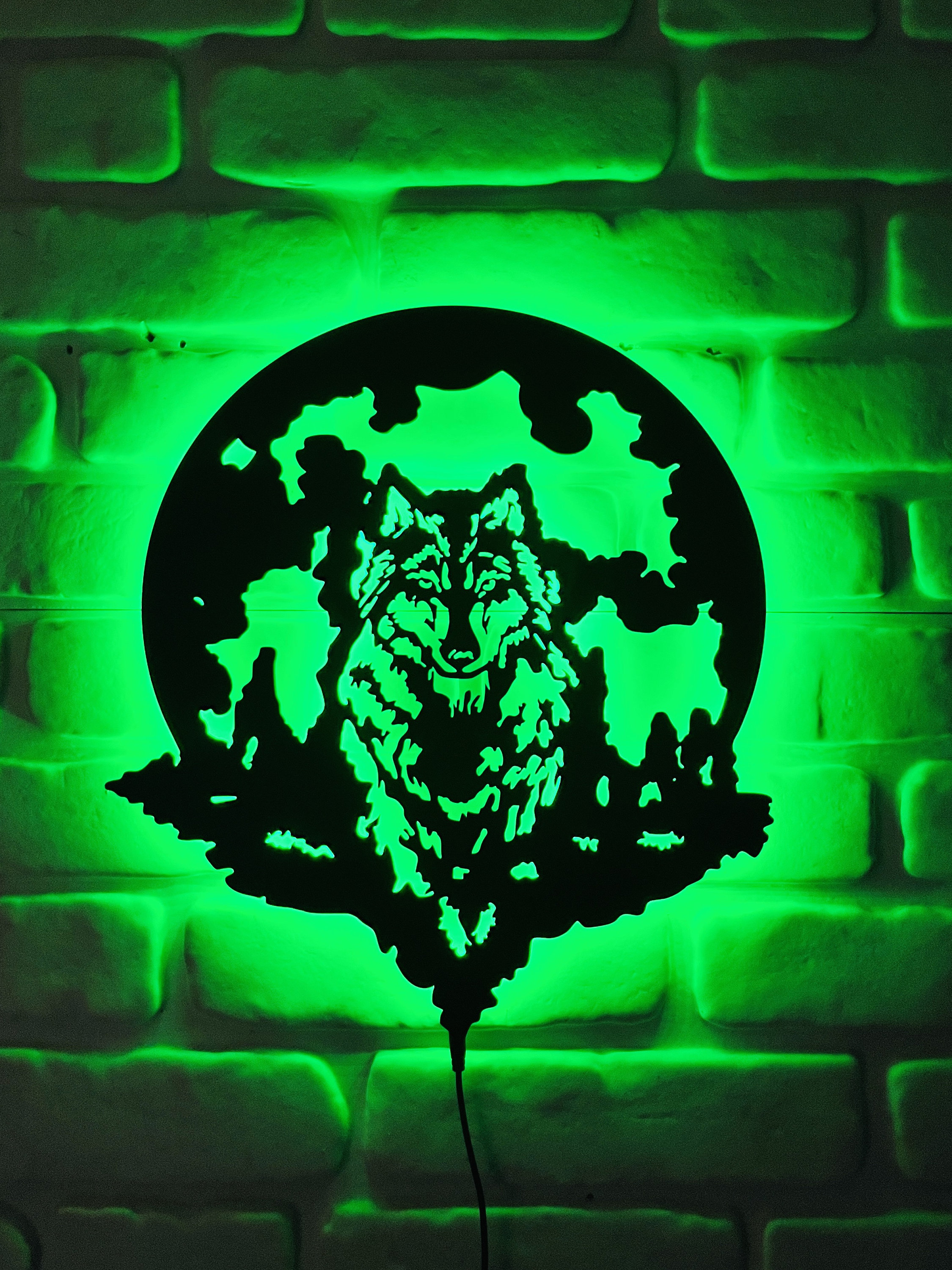 Mystical Wolf LED Wall Light, Colorful Wildlife Silhouette, Ambient ...