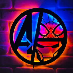 Avengers Logo LED Wall Light, Superhero Mood Lighting, Marvel Fan Room ...