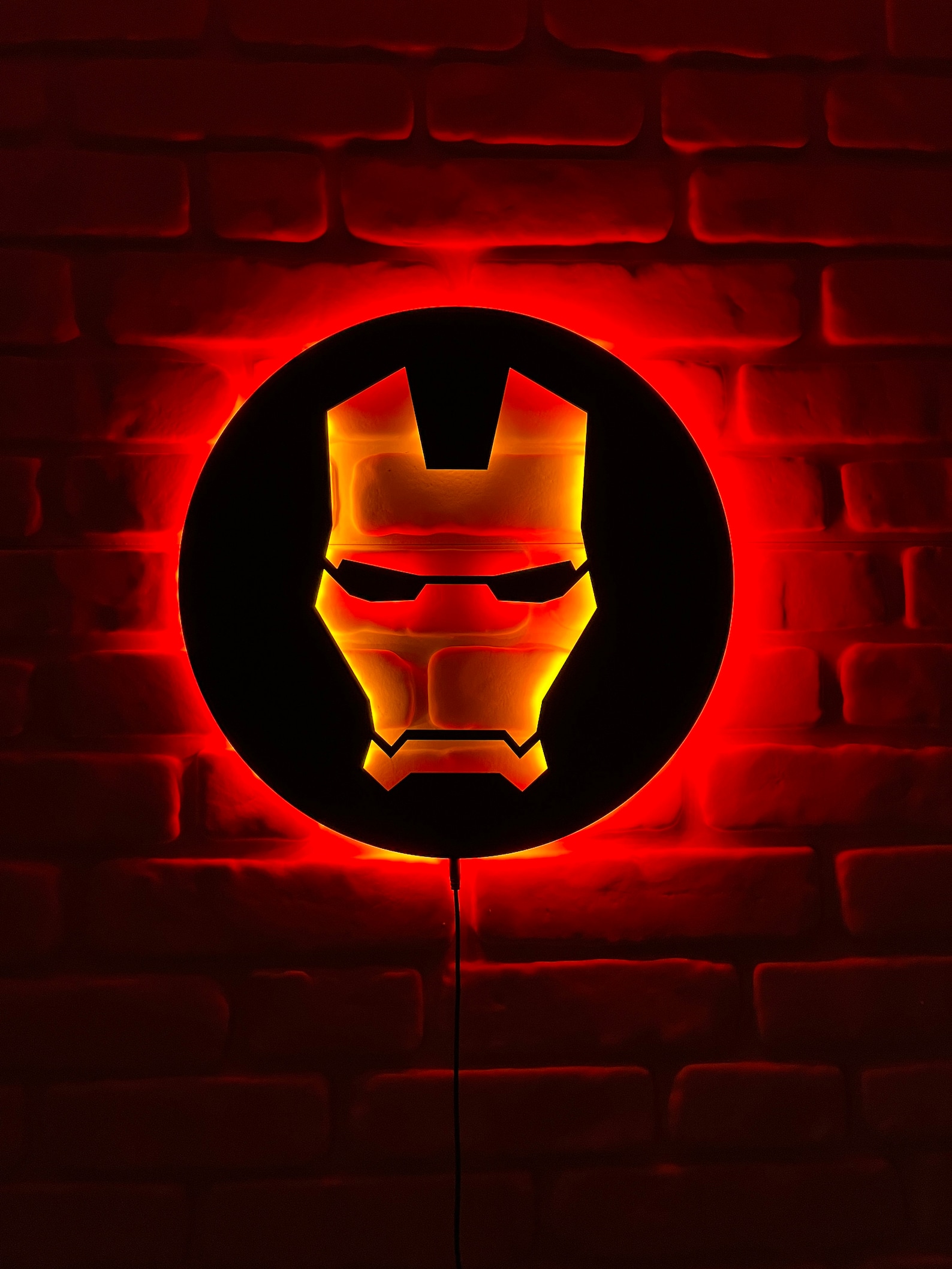 Custom Iron Man LED Wall Light, Superhero-inspired Red Glow Mask Decor ...