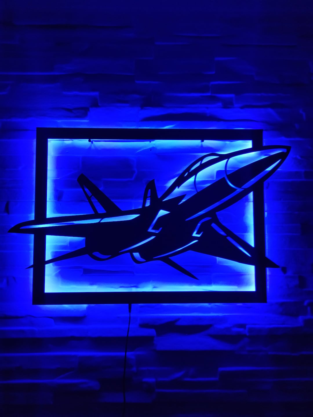 Modern Warplane LED Wall Art, Military Aircraft Nightlight, Blue LED ...