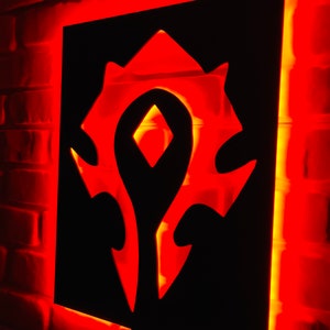 World of Warcraft Logo LED Sign, Epic Gaming Wall Light, Red Horde ...