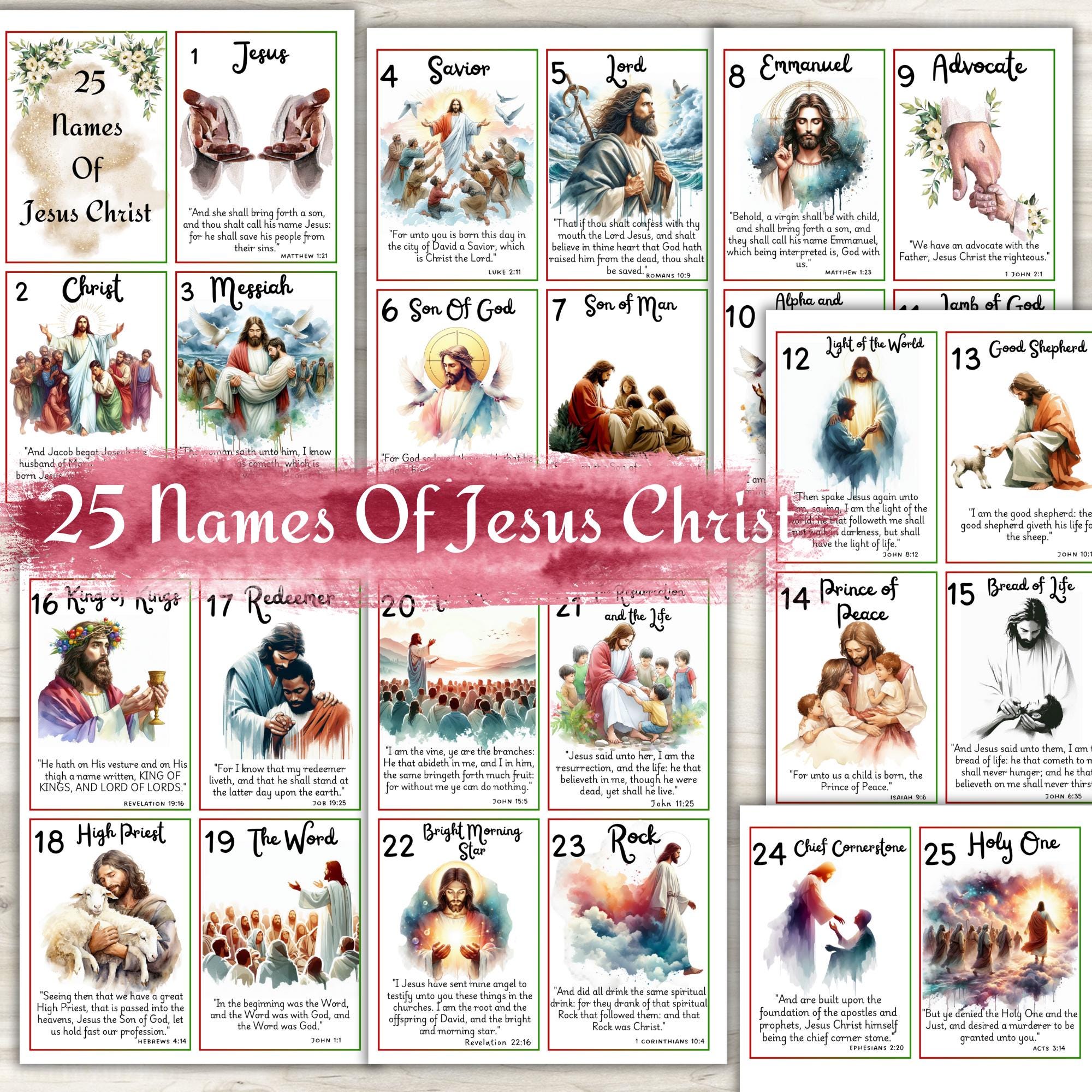 Advent Cards, 25 Names of Jesus Christ Cards, Christmas Printable - Etsy