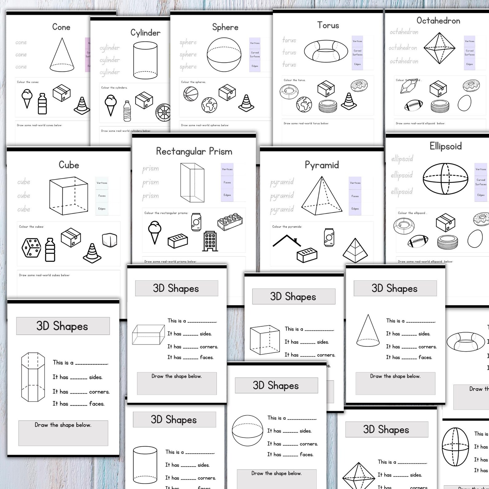 3D Shapes Worksheets, 3D Shapes Binder, 3D Shapes Printable Activities ...