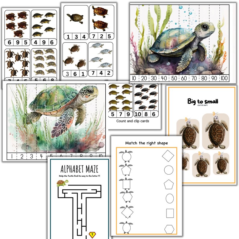 Sea Turtle Mini Unit, Turtle Printable Puzzle, Turtle 3 Part Cards ...