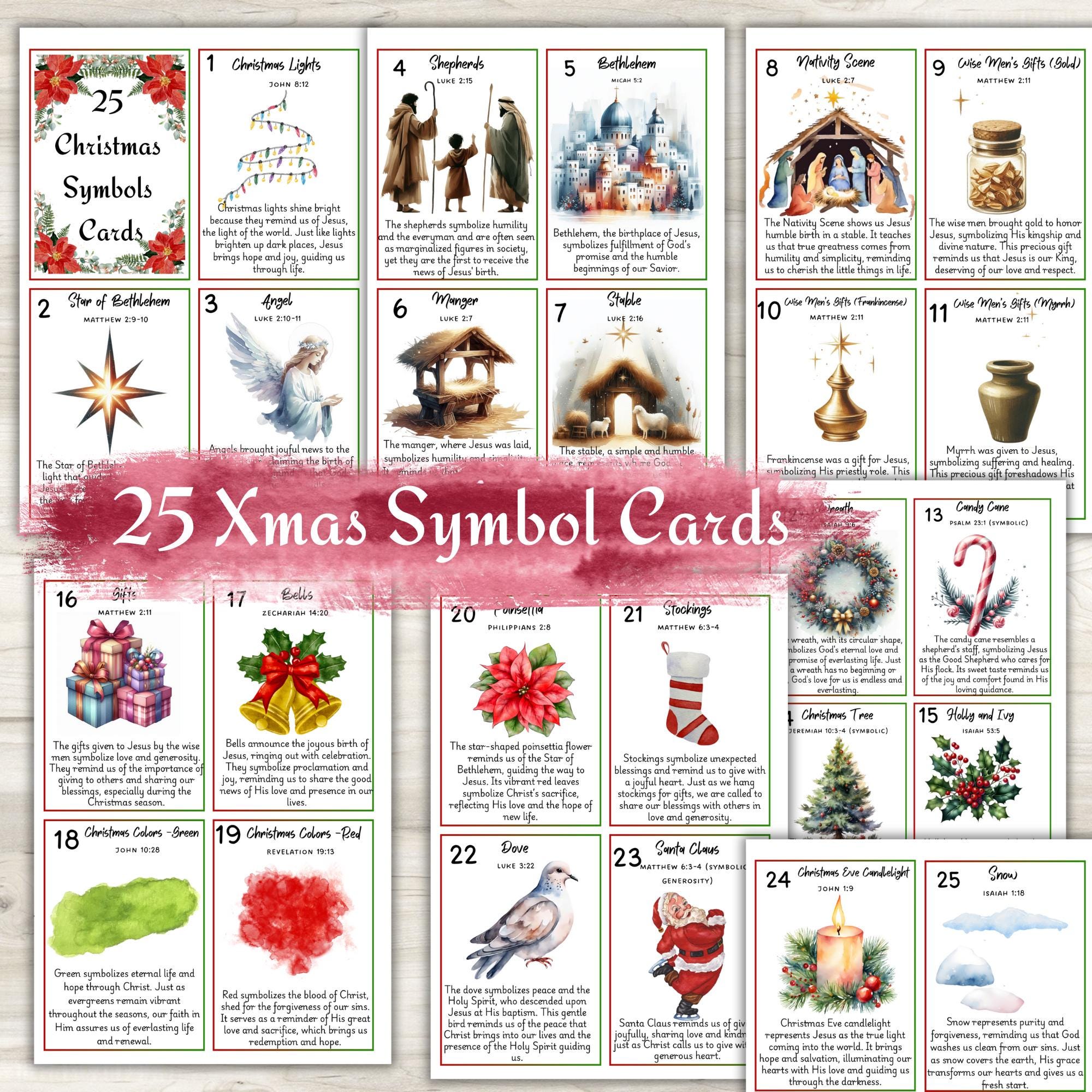 Advent Cards, 25 Christmas Symbol Advent Cards - Etsy