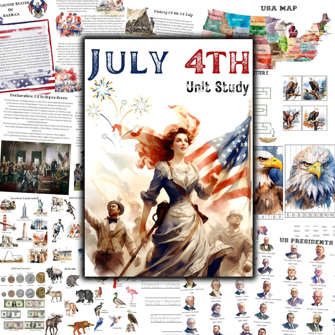 July 4th Unit Study, US History, American Independence Unit, USA Map ...