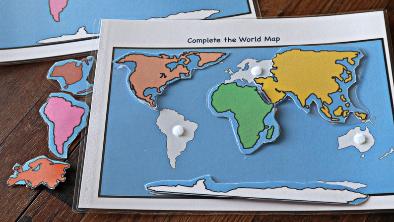 Continents Puzzle Printable, World Map Puzzle, 3 Part Cards Continents ...
