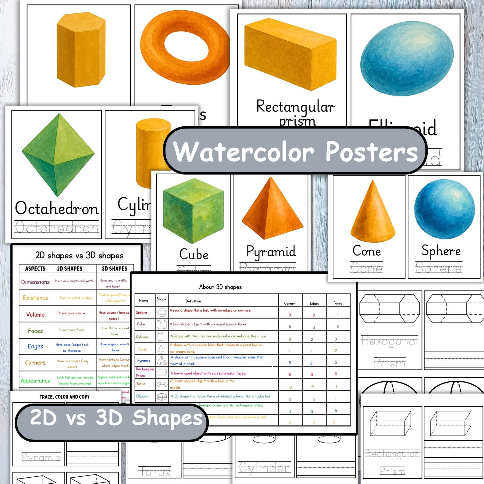 3D Shapes Worksheets, 3D Shapes Binder, 3D Shapes Printable Activities ...