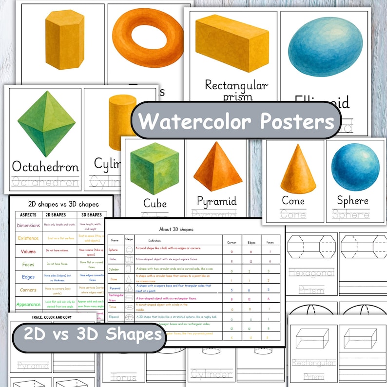 3D Shapes Worksheets, 3D Shapes Binder, 3D Shapes Printable Activities, Geometry Worksheets ...