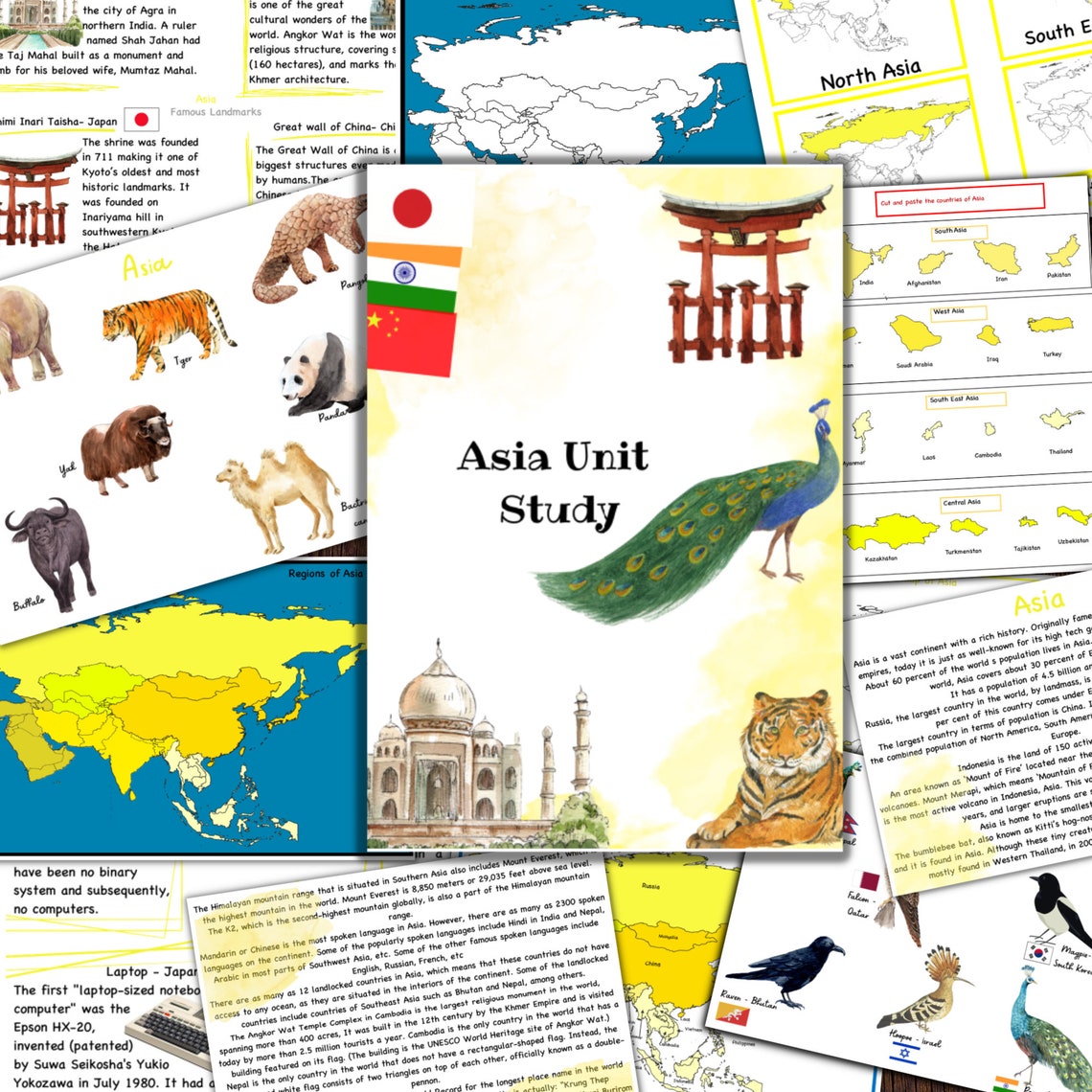 Asia Unit Printable, Asia Puzzle, Asia 3 Part Cards, Asia Landmarks ...